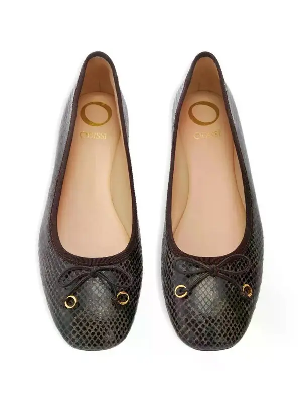 ODISSI Python-print Leather Ballet Flats - Brown