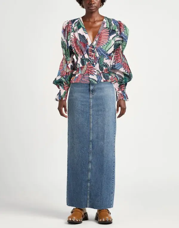 Farm Rio Cotton Viscose Printed V-neck Long Sleeve Shirt