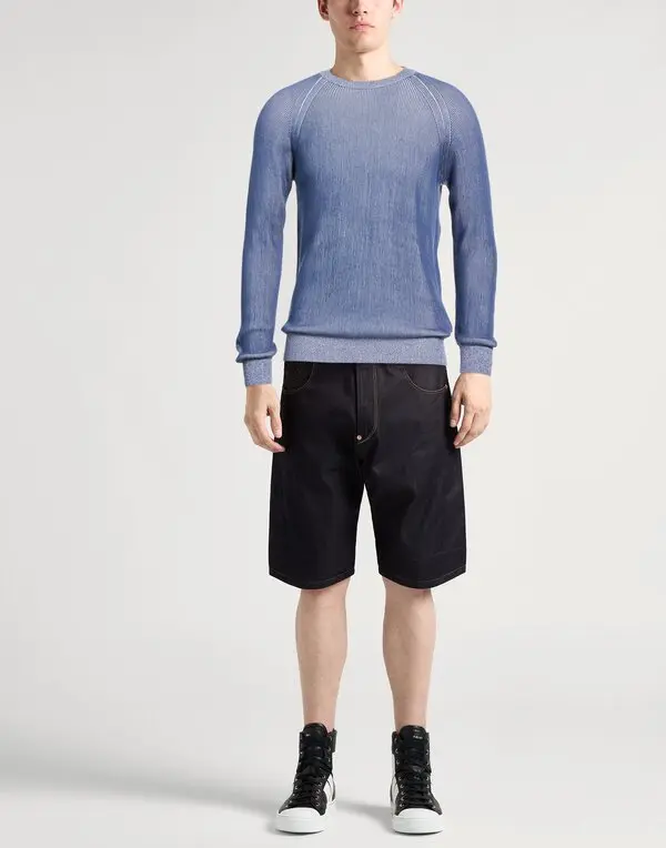 MOORER Cotton Ribbed Knit Crewneck Sweater - Navy