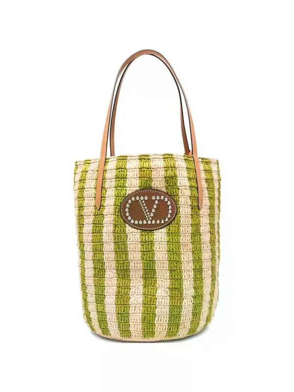 Valentino Garavani Striped Raffia Shopping Bag