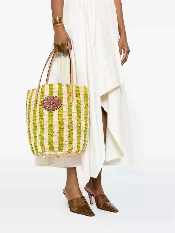 Valentino Garavani Striped Raffia Shopping Bag