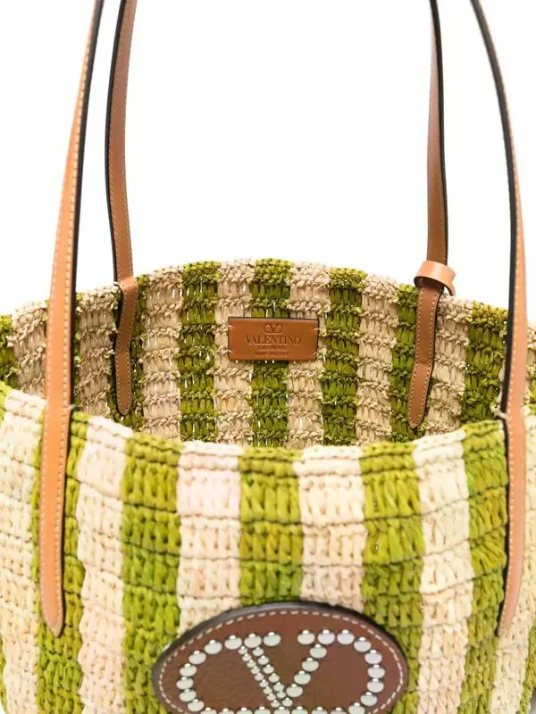 Valentino Garavani Striped Raffia Shopping Bag