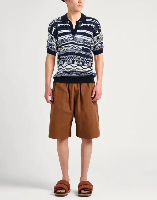 LANEUS Jacquard-knit V-neck Top - Blue
