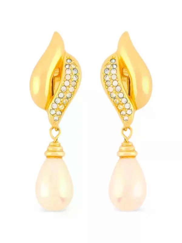 Dior 1980 Pearl Drop Clip-on Earrings - Gold