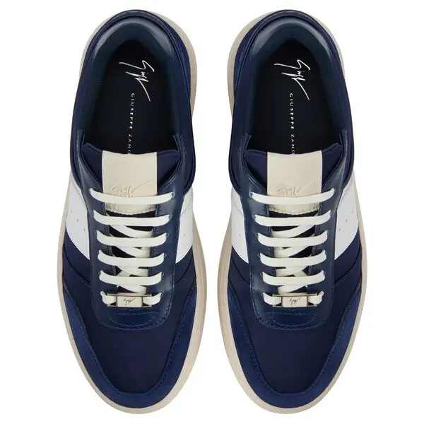 GIUSEPPE ZANOTTI Velour And Leather Low-top Sneakers - Blue