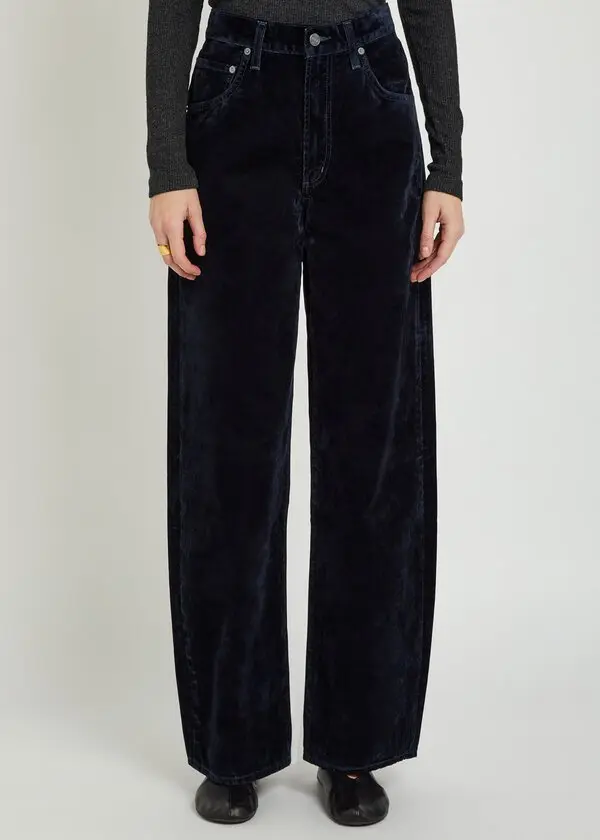 AGOLDE Low Curve Barrel-leg Velvet Jeans - Navy