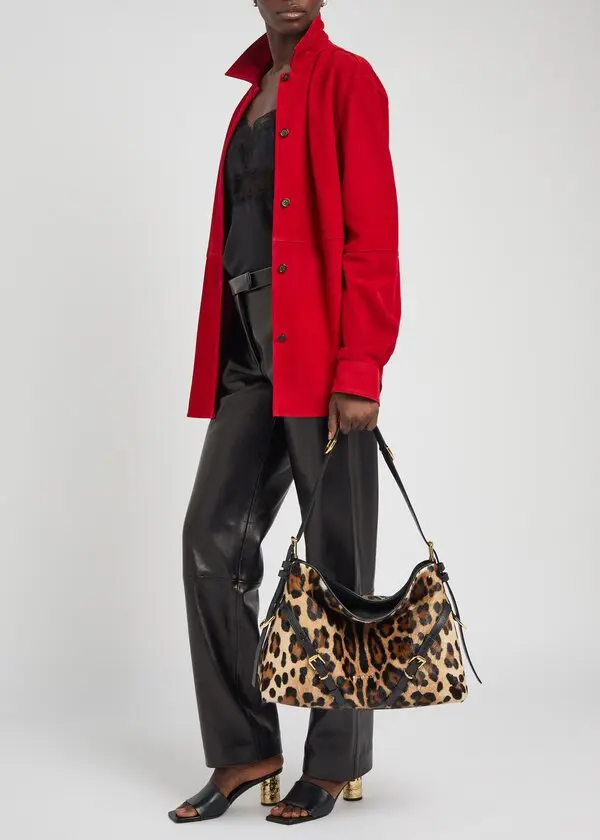 Givenchy Voyou Medium Goat-hair Shoulder Bag - Leopard