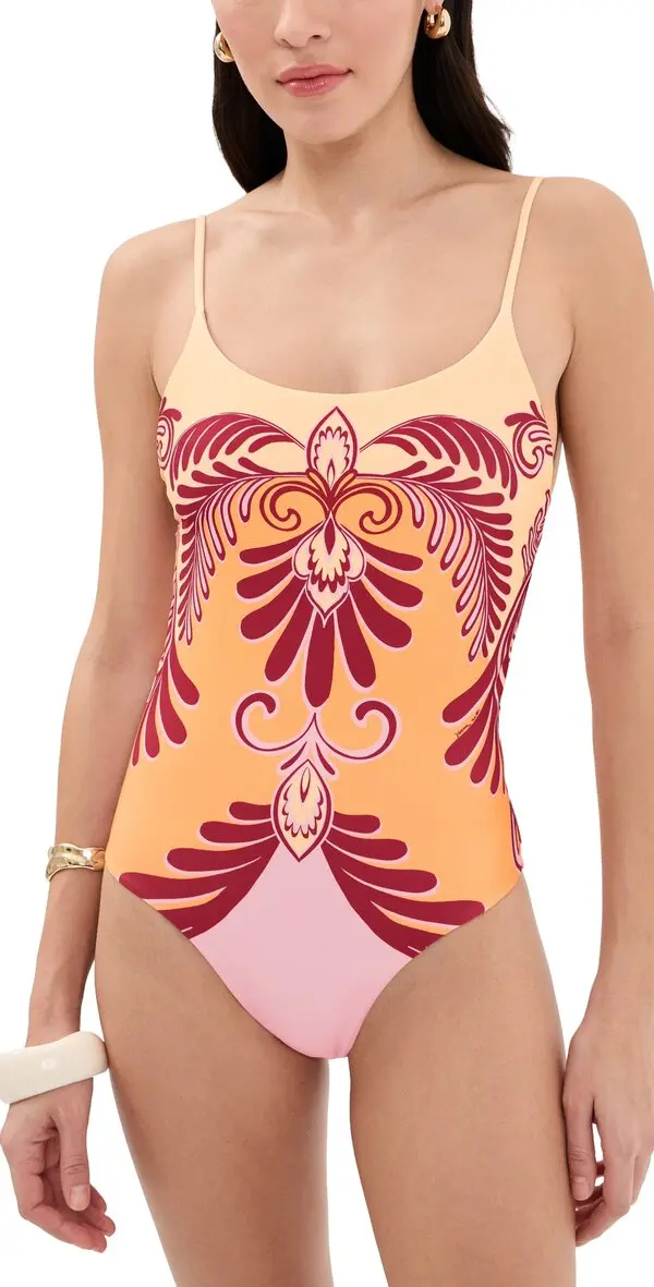 Farm Rio Printed One Piece Swimsuit - Arabesc Soft Yellow