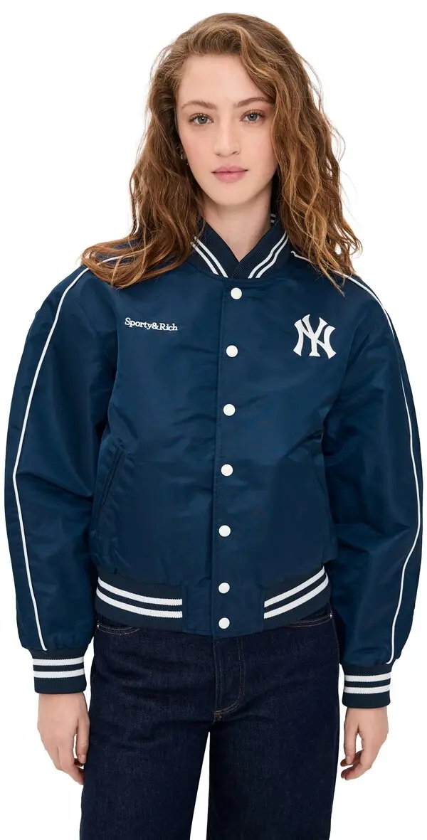 SPORTY & RICH Varsity Jacket - Dark Navy/white