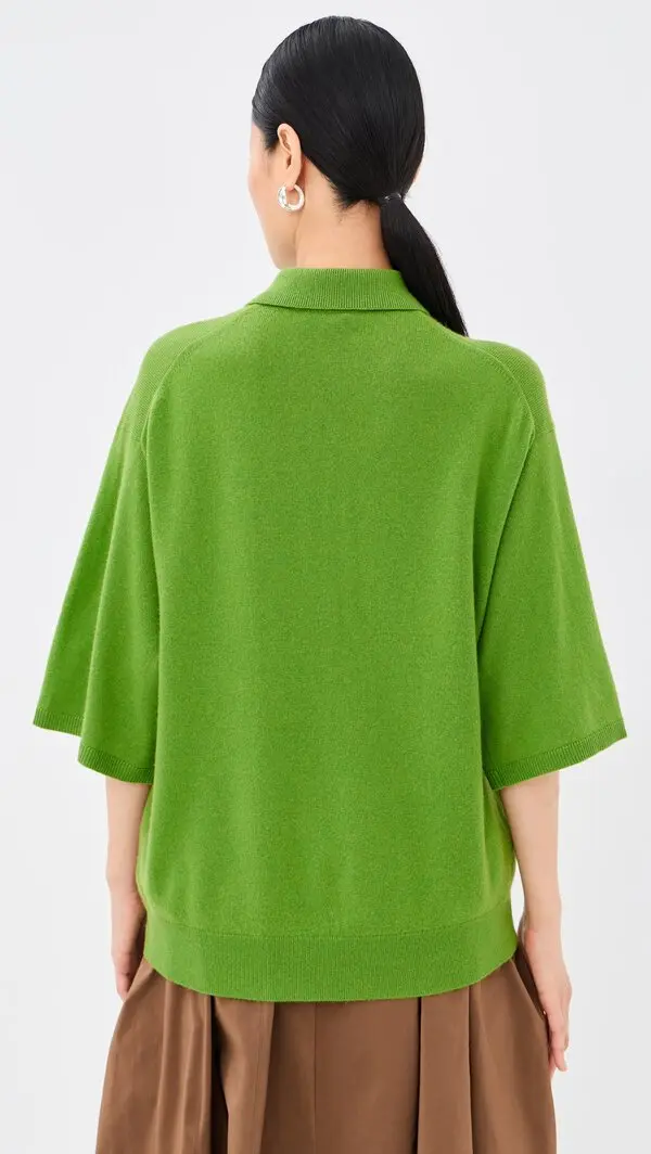 Tibi Oversized Easy Polo Shirt In Wool-cashmere Blend - Avocado