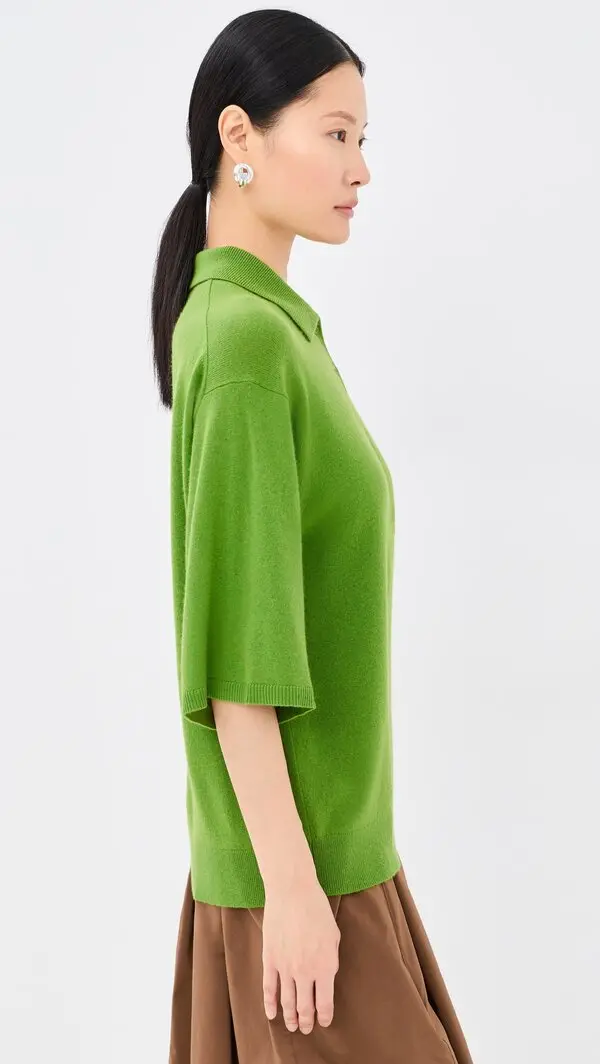 Tibi Oversized Easy Polo Shirt In Wool-cashmere Blend - Avocado