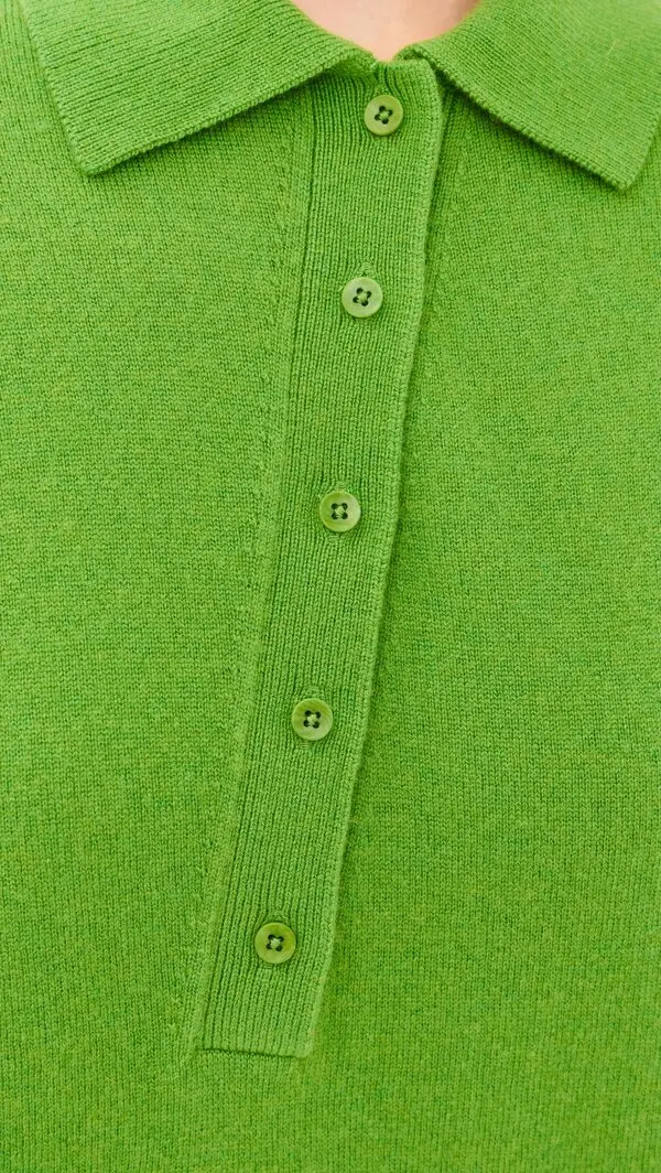 Tibi Oversized Easy Polo Shirt In Wool-cashmere Blend - Avocado