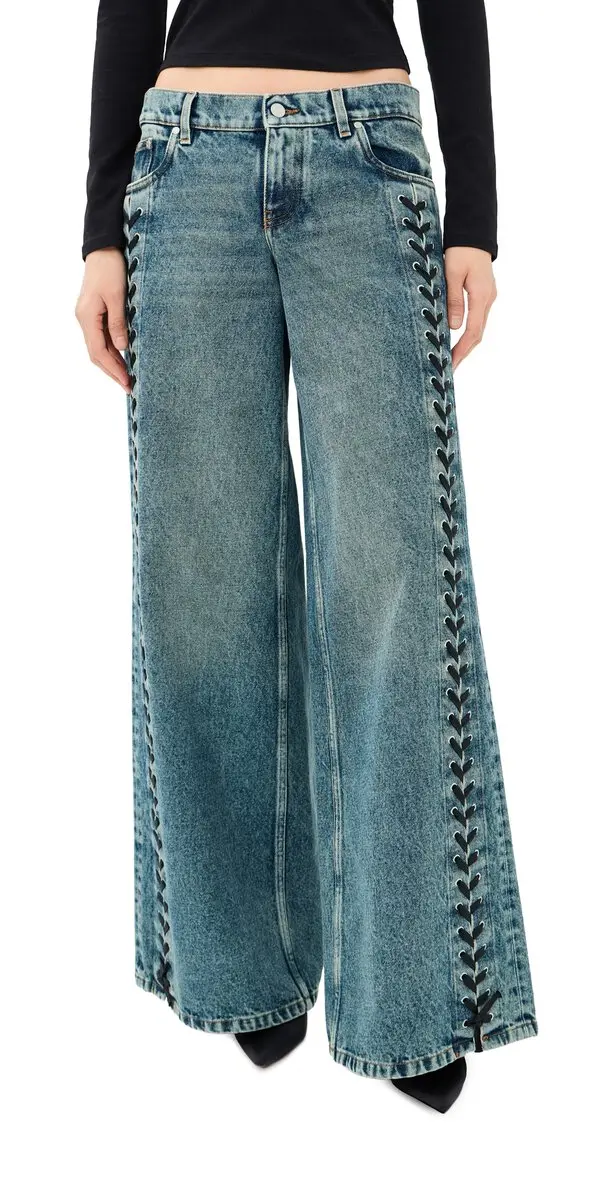 Stella McCartney Laced Denim Wide Leg Jeans - Mid Blue