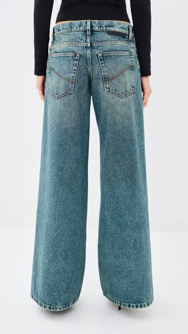 Stella McCartney Laced Denim Wide Leg Jeans - Mid Blue