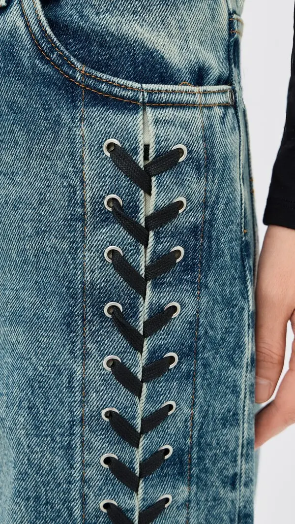 Stella McCartney Laced Denim Wide Leg Jeans - Mid Blue
