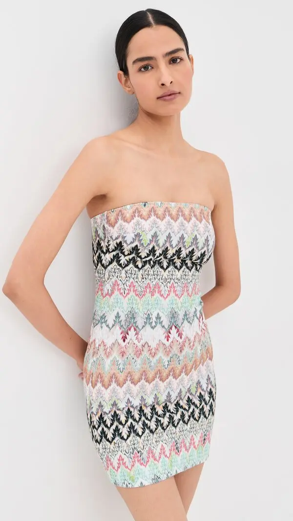 Missoni Strapless Mini Dress - White/pink/light Blue Tones