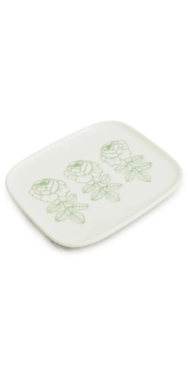Marimekko Oiva Vihkiruusu Plate Set Of 4 - White/sage