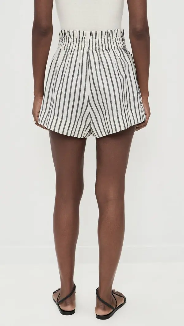 HEVRON Mira Striped Linen Shorts - Black Stripe