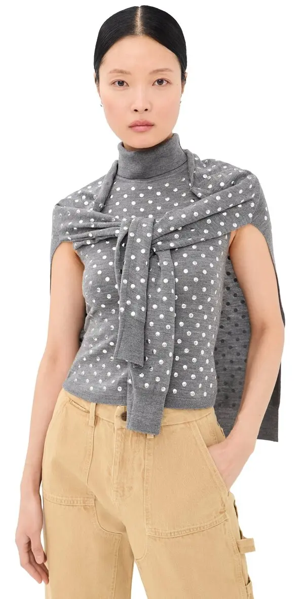 Monse Studded Halter Top With Scarf - Light Grey