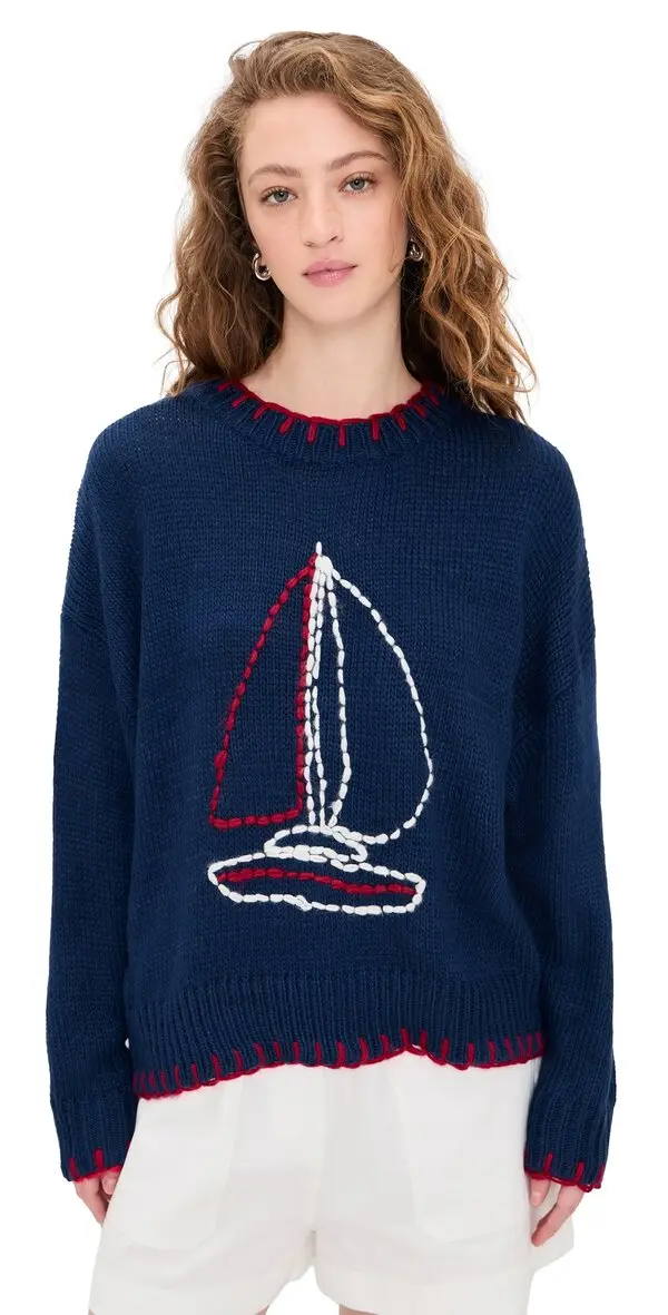 BAILEY ROSE Sailboat Embroidered Sweater