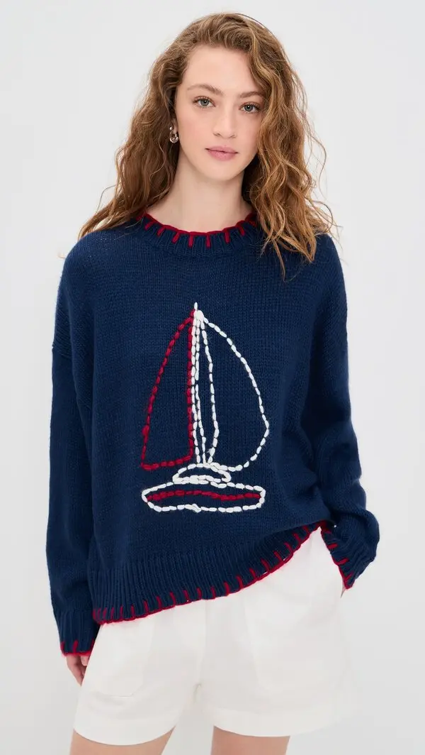 BAILEY ROSE Sailboat Embroidered Sweater