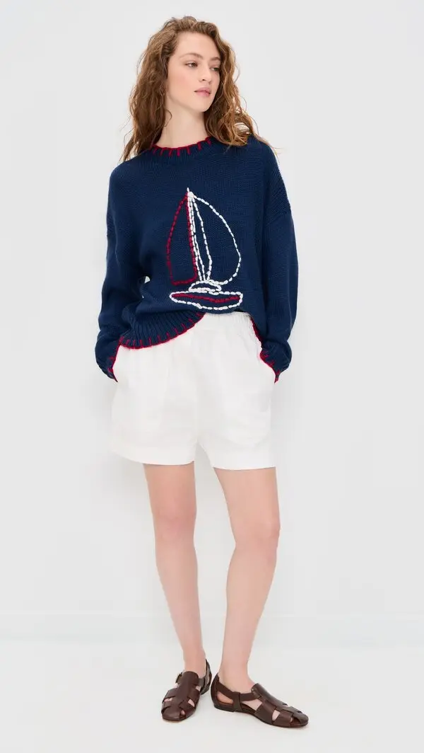 BAILEY ROSE Sailboat Embroidered Sweater