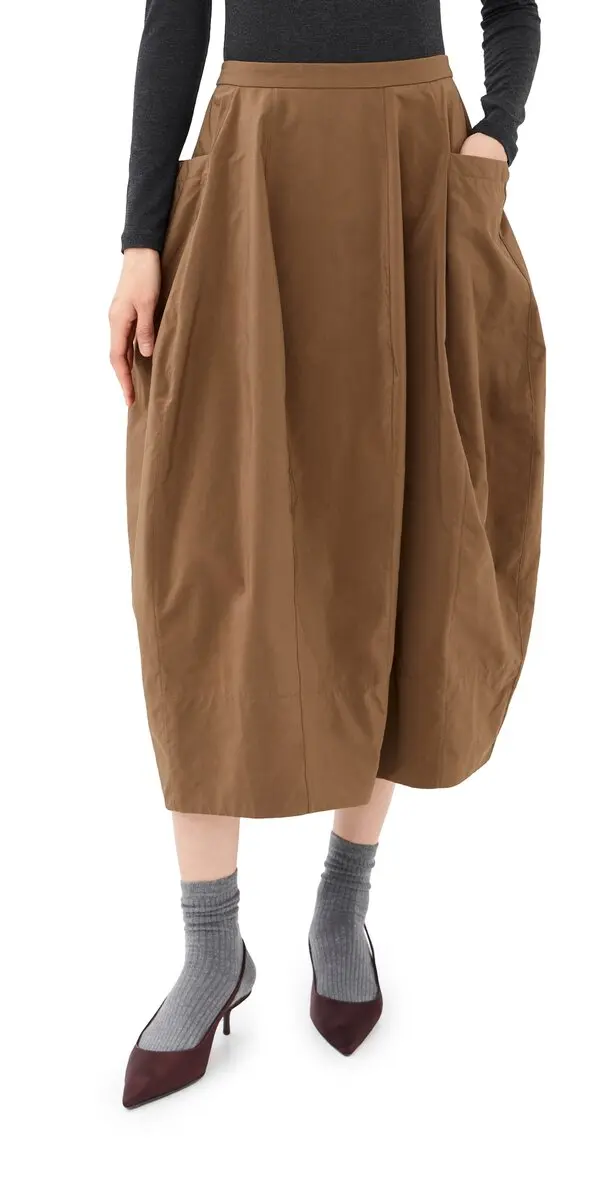 Tibi Nylon Lantern Skirt - Caramel Latte