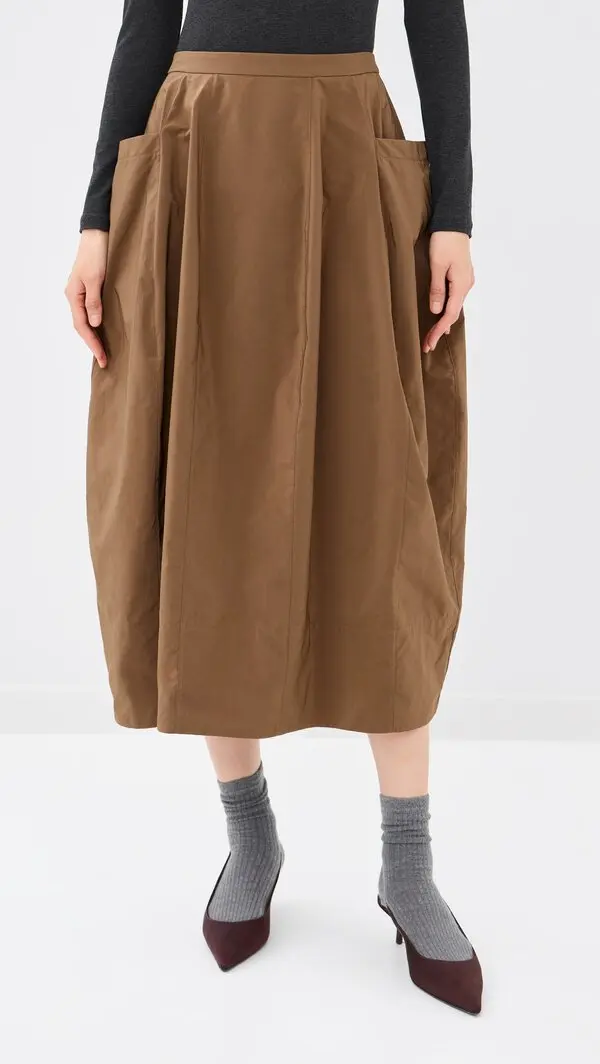 Tibi Nylon Lantern Skirt - Caramel Latte