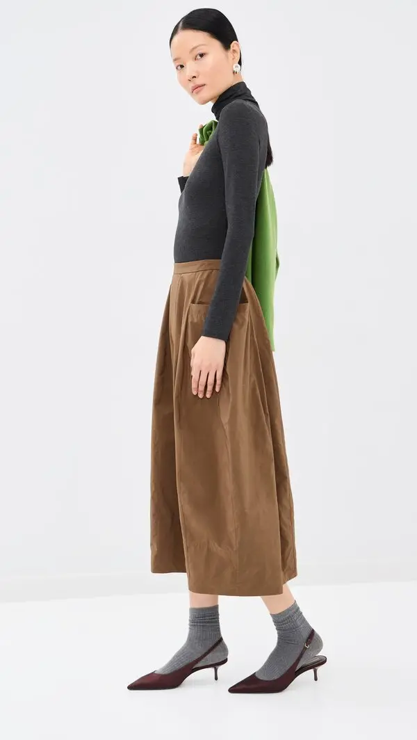 Tibi Nylon Lantern Skirt - Caramel Latte