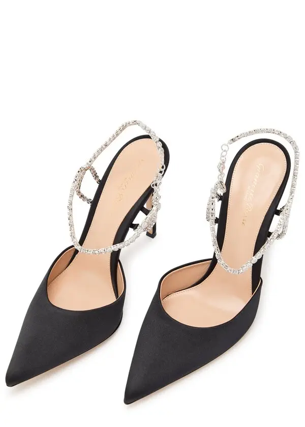GIANVITO ROSSI 105 Embellished-strap Satin Pumps - Beige