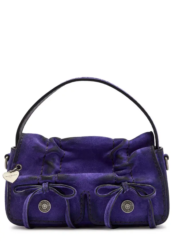 Acne Studios Multipocket Micro Distressed Suede Top Handle Bag - Violet