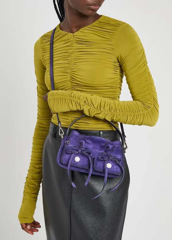 Acne Studios Multipocket Micro Distressed Suede Top Handle Bag - Violet