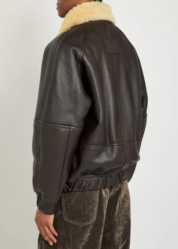 Jacquemus Le Bombardier Leather Bomber Jacket With Shearling Collar - Dark Brown