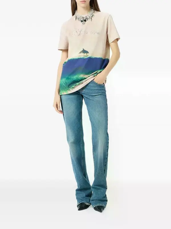 Blumarine Print Embroidered T-shirt - Neutrals