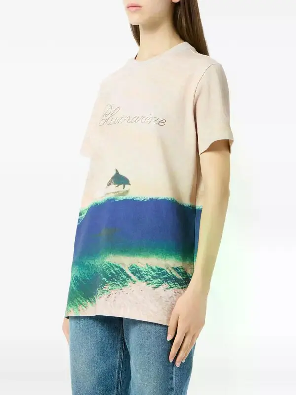 Blumarine Print Embroidered T-shirt - Neutrals