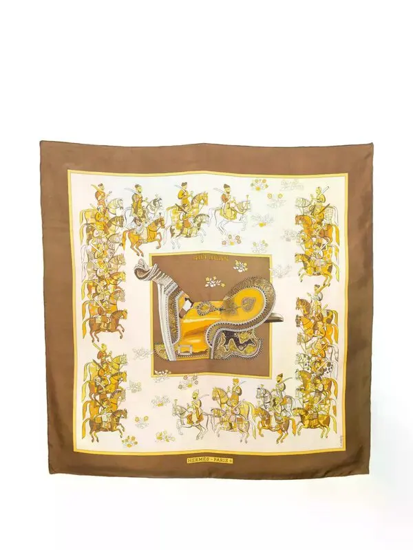 Hermès 1980s Horse-print Scarf - Brown
