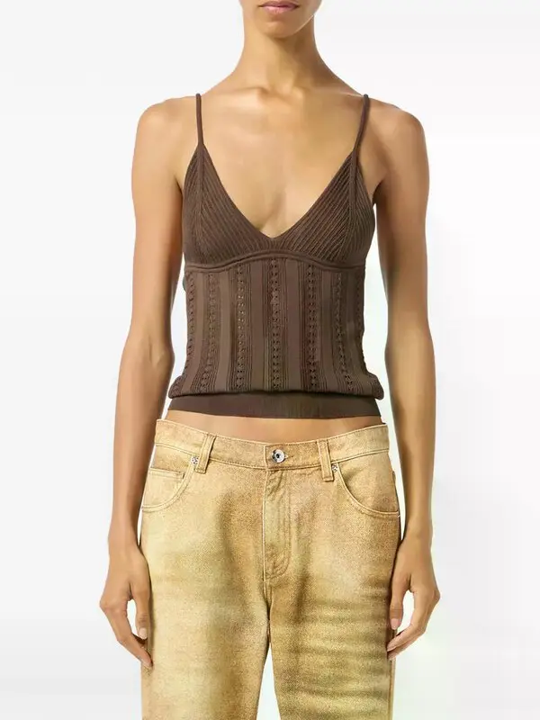 Blumarine Knit V-neck Top - Brown