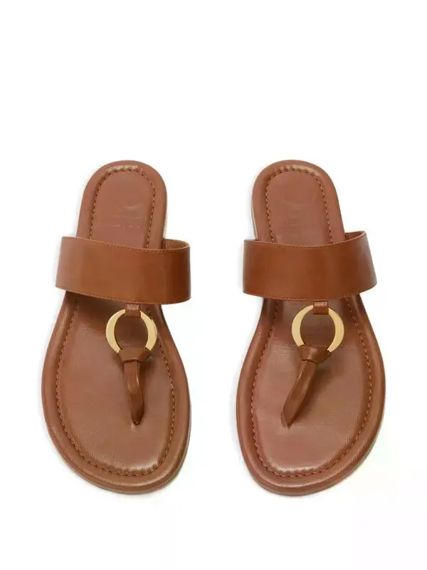 ODISSI Olivia Leather Ring Detail Thong Sandals - Brown