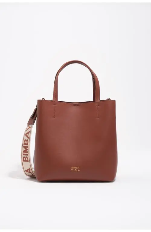 Bimba Y Lola Medium Leather Tote Bag With Magnetic Closure - Nut