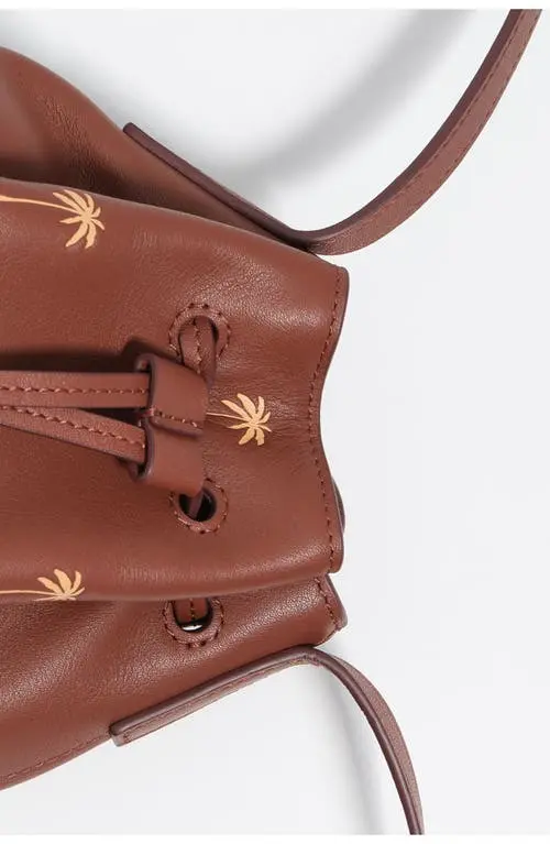 Bimba Y Lola Small Palms Print Leather Carlino Bucket Bag - Nut