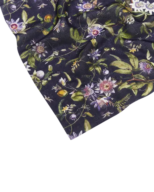 FABLE ENGLAND Passion Flower Lightweight Long Scarf - Navy