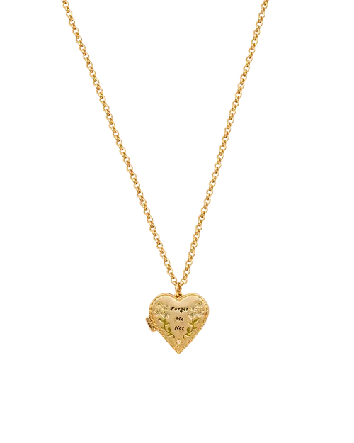 FABLE ENGLAND Forget Me Not Heart Locket Necklace - Gold