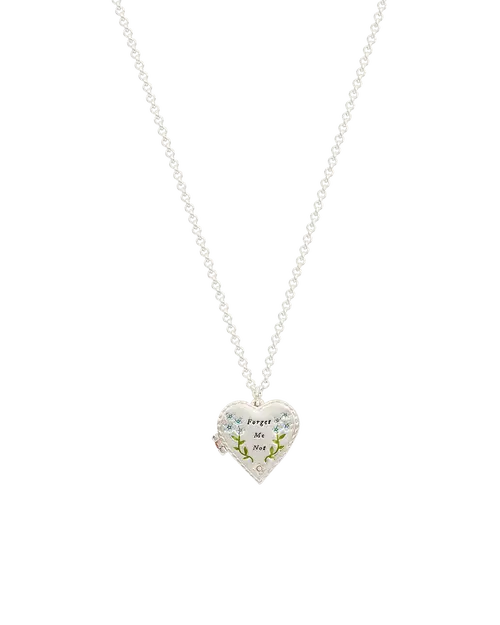 FABLE ENGLAND Forget Me Not Heart Locket Necklace - Silver