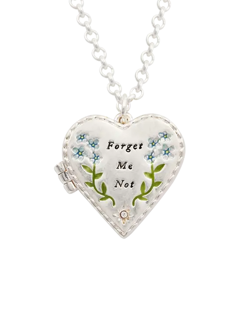FABLE ENGLAND Forget Me Not Heart Locket Necklace - Silver