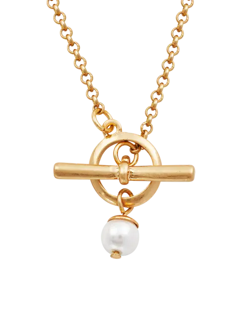 FABLE ENGLAND Pansy & Pearl Toggle Necklace - Gold