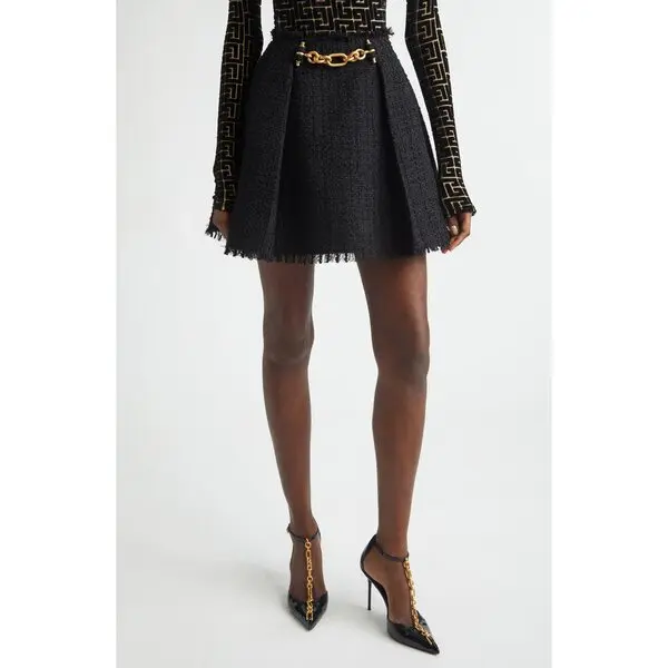 Balmain Chain Tweed A-line Miniskirt