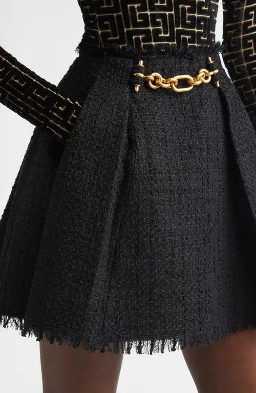 Balmain Chain Tweed A-line Miniskirt