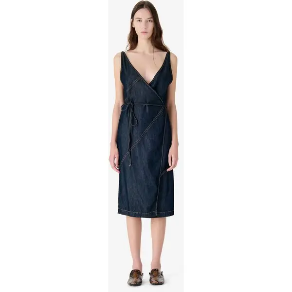 IRO PARIS Rania Sateen Denim Wrap Dress