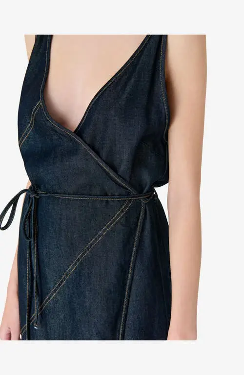 IRO PARIS Rania Sateen Denim Wrap Dress
