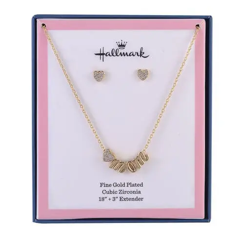 HALLMARK Tone Mom Heart Pendant Necklace And Earring Set With Crystal Accents - Gold